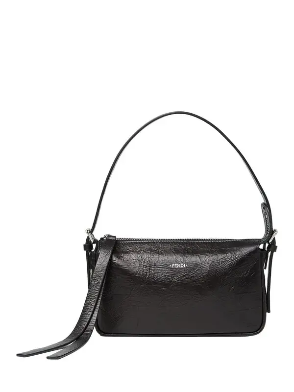 Fendi Crackled Leather Zipper Top Bag - [black]